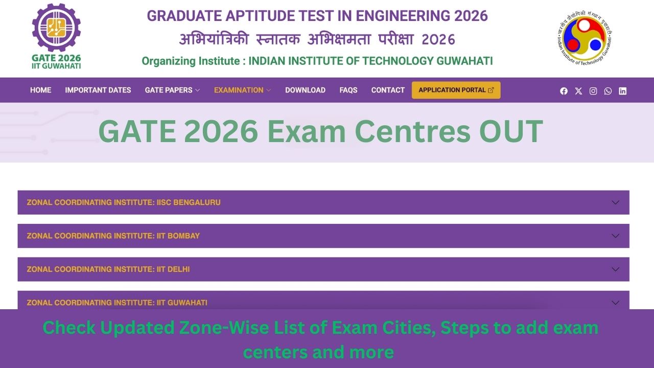 GATE 2026 Exam Centres OUT: Check Updated Zone-Wise List of Exam Cities ...