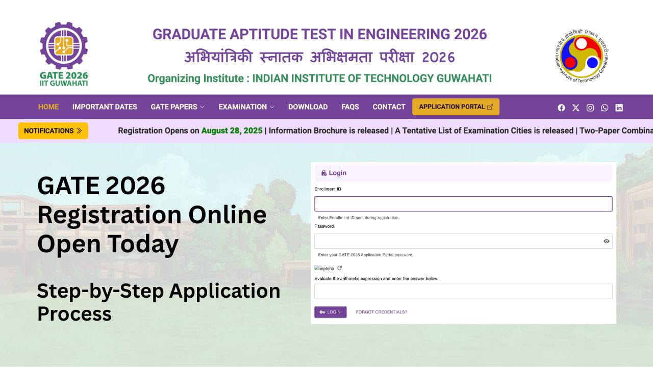 GATE 2026 Registration Online Open at gate2026.iitg.ac.in, Closing ...