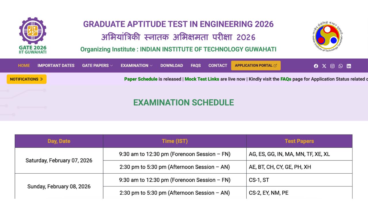 GATE 2026 Subject-Wise Schedule Released by IIT Guwahati, Check Exam ...